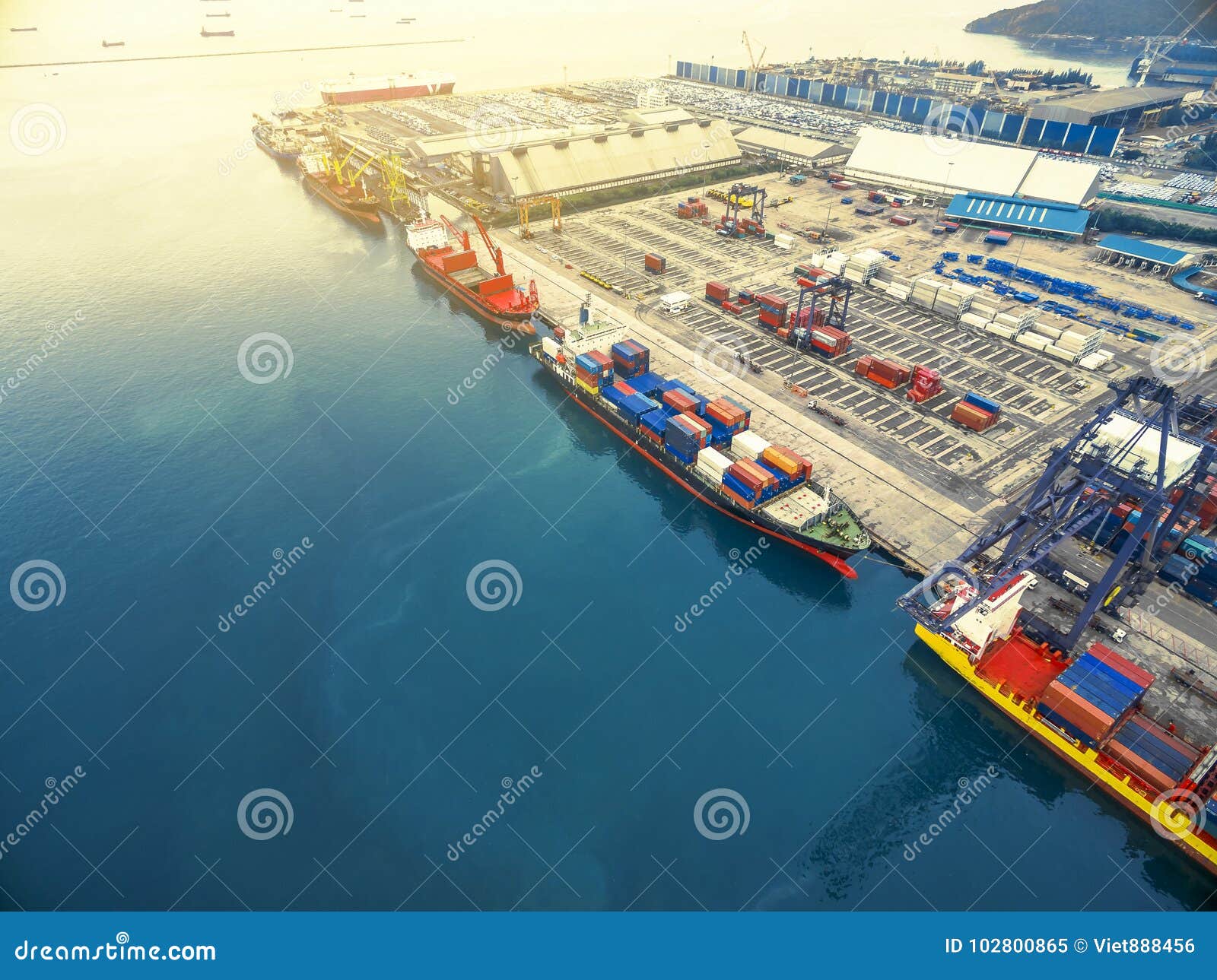 Aerial View of Cargo Ship, Cargo Container in Warehouse Harbor a Stock ...