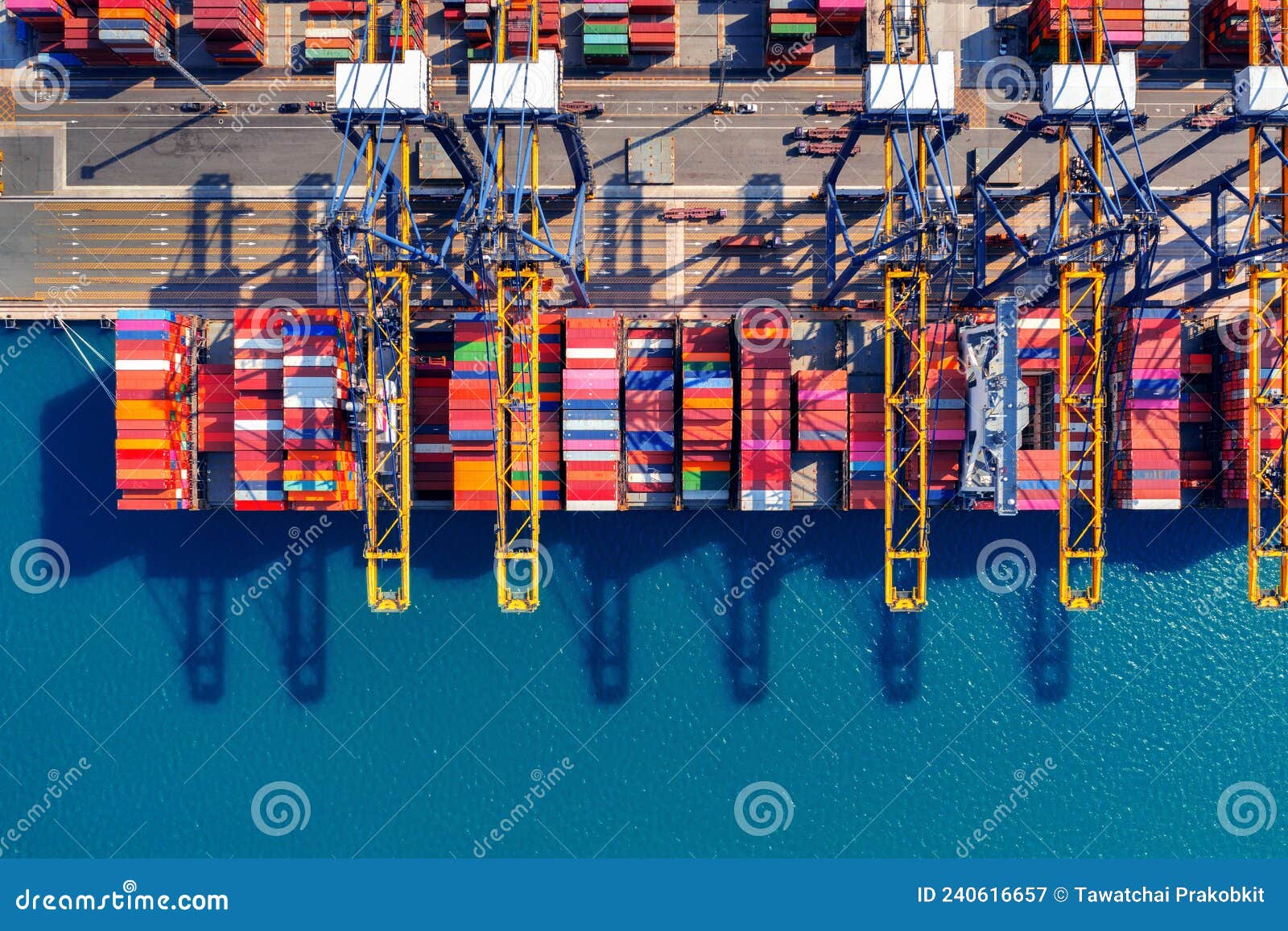 Aerial View of Cargo Ship and Cargo Container in Harbor Stock Image ...