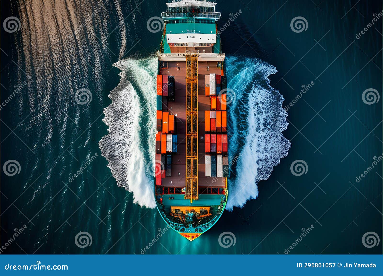 Aerial View of Cargo Ship with Containers on the Water Surface. Stock ...