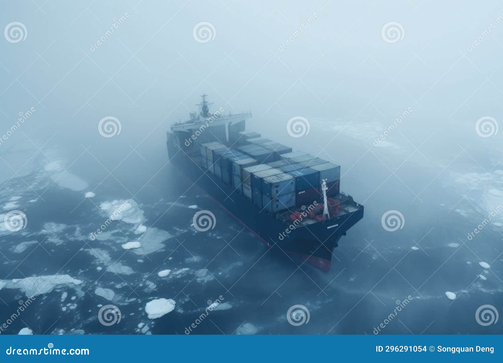 Aerial View of Cargo Ship in Sea with Cargo Container Box in Freezing ...
