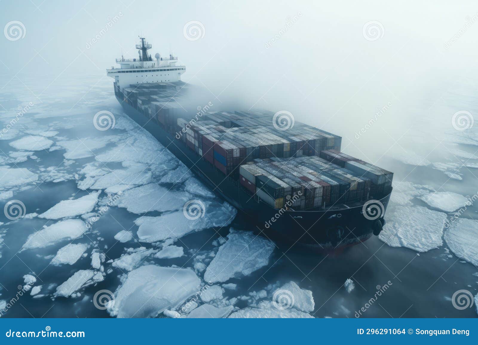 Aerial View of Cargo Ship in Sea with Cargo Container Box in Freezing ...