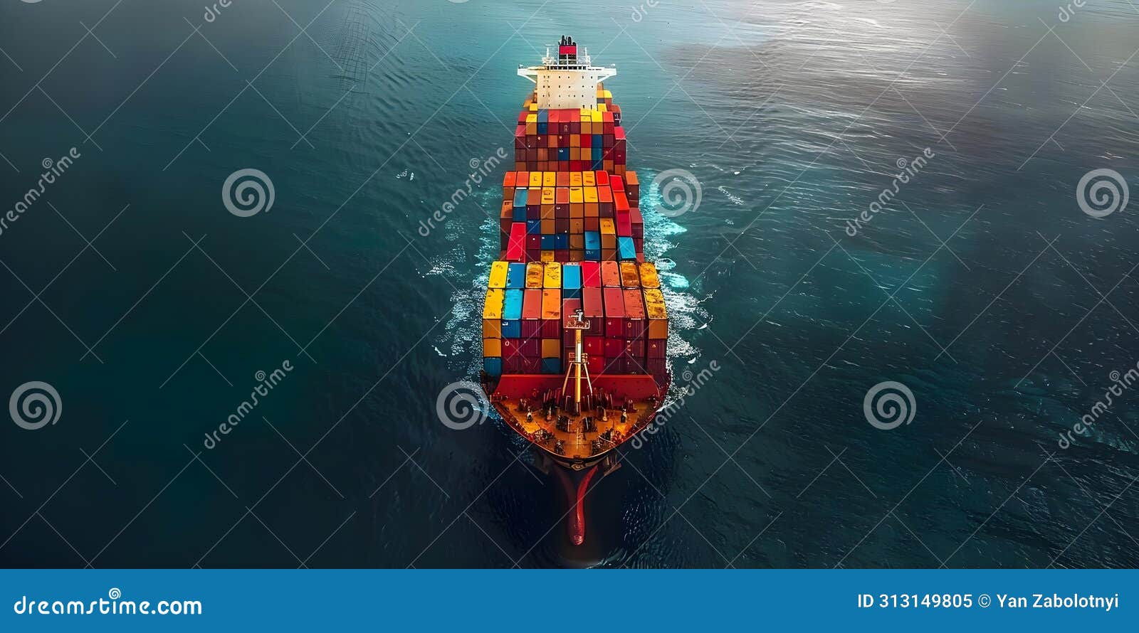 Aerial View of a Cargo Ship at Sea Loading Containers for Importexport ...