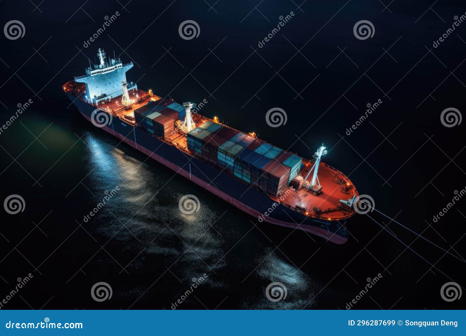 Aerial View of Cargo Ship in Sea at Night with Cargo Container Box ...