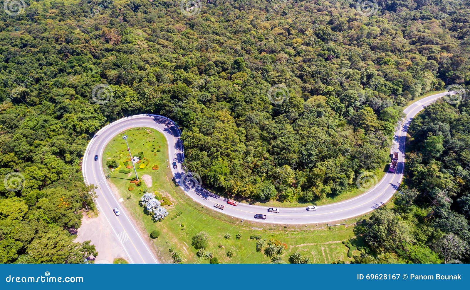Aerial View of Cars are Going through a Curve Road Stock Image - Image ...