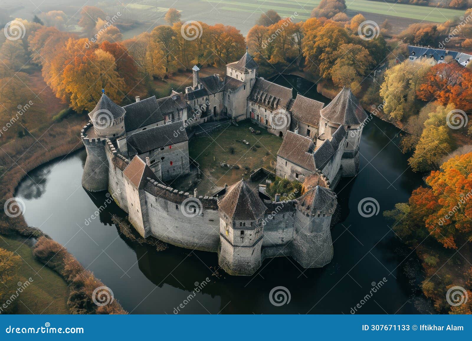Aerial View of a Castle Surrounded by Trees, a Medieval Castle ...