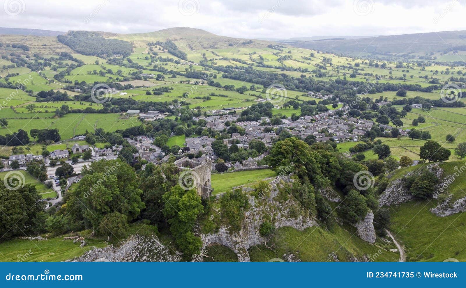Aerial View of Castleton in the Peak District, UK Stock Image - Image ...