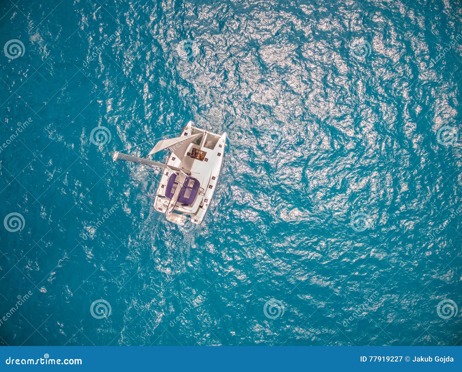 Aerial View of Catamaran Sailling in Ocean Stock Image - Image of ...