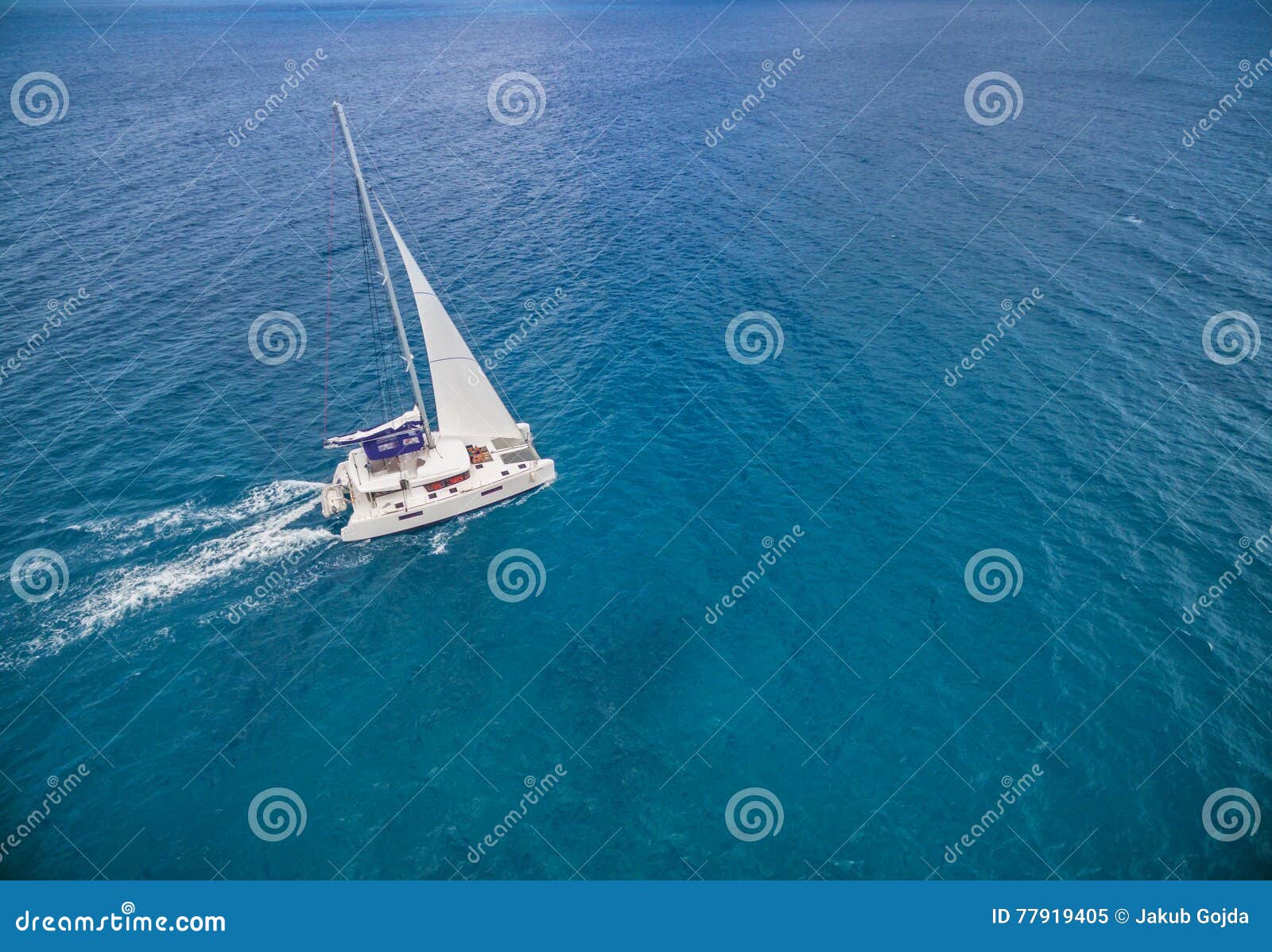 Aerial View of Catamaran Sailling in Ocean Stock Image - Image of view ...