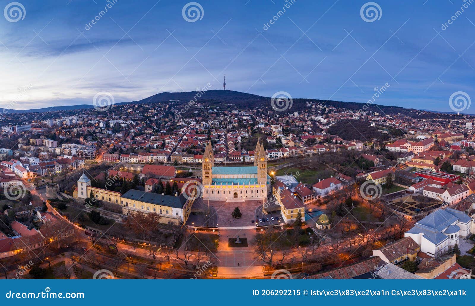 Aerial View of Cathedral in Pecs Stock Image - Image of mecsek, evening ...