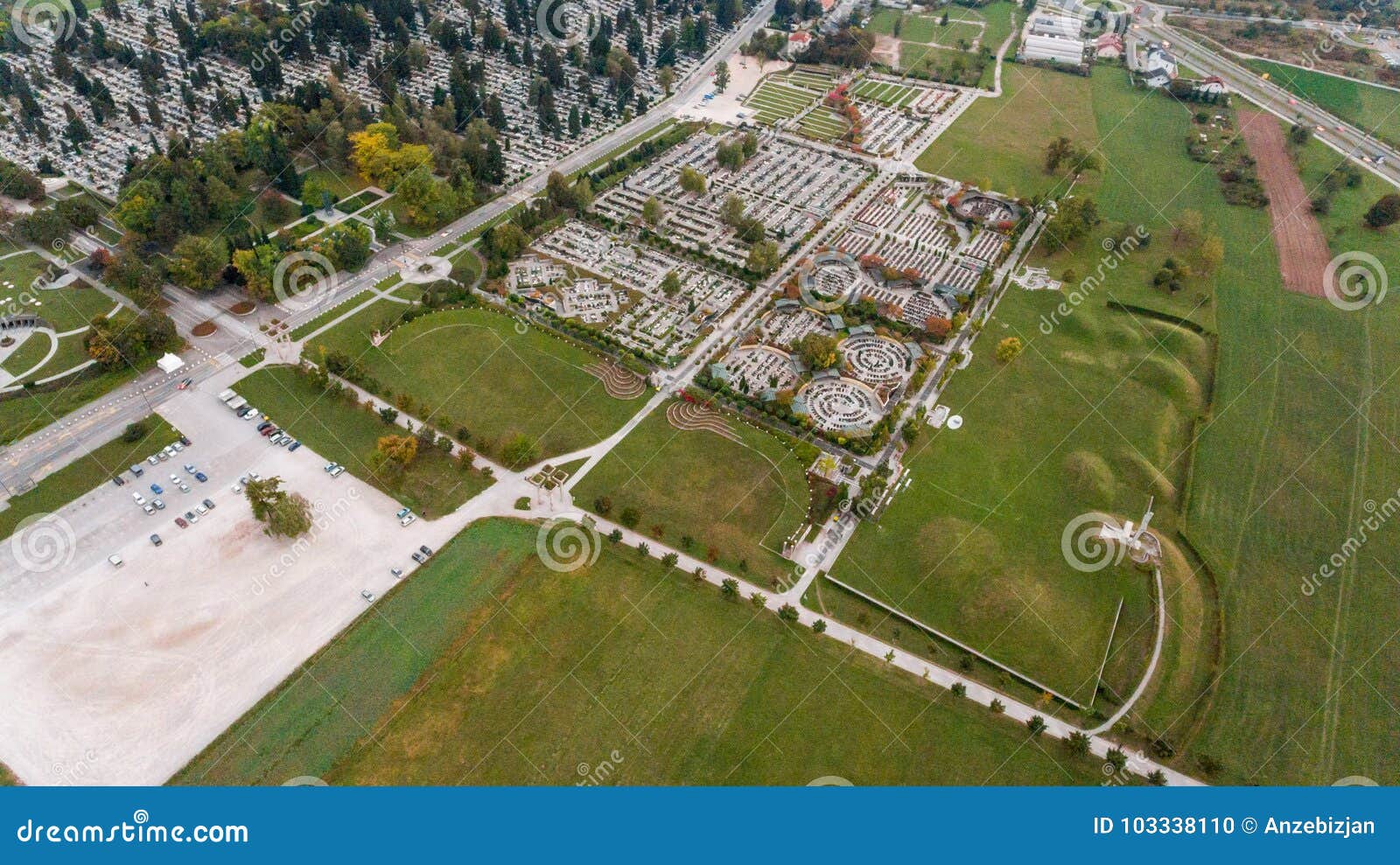 Aerial view of a cemetery. stock photo. Image of ljubljana - 103338110