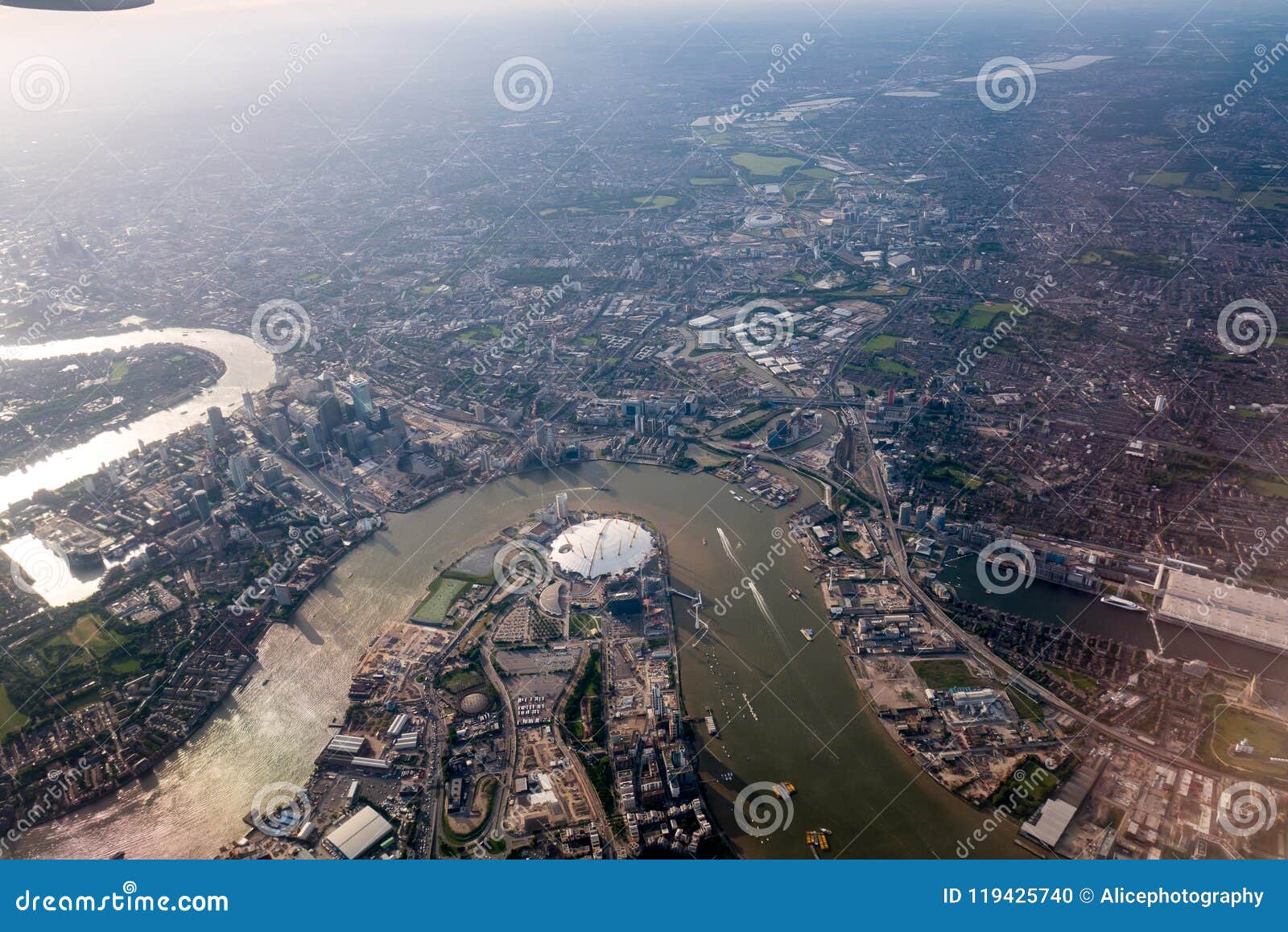 Aerial View of Central London through Airplane Window Stock Photo ...
