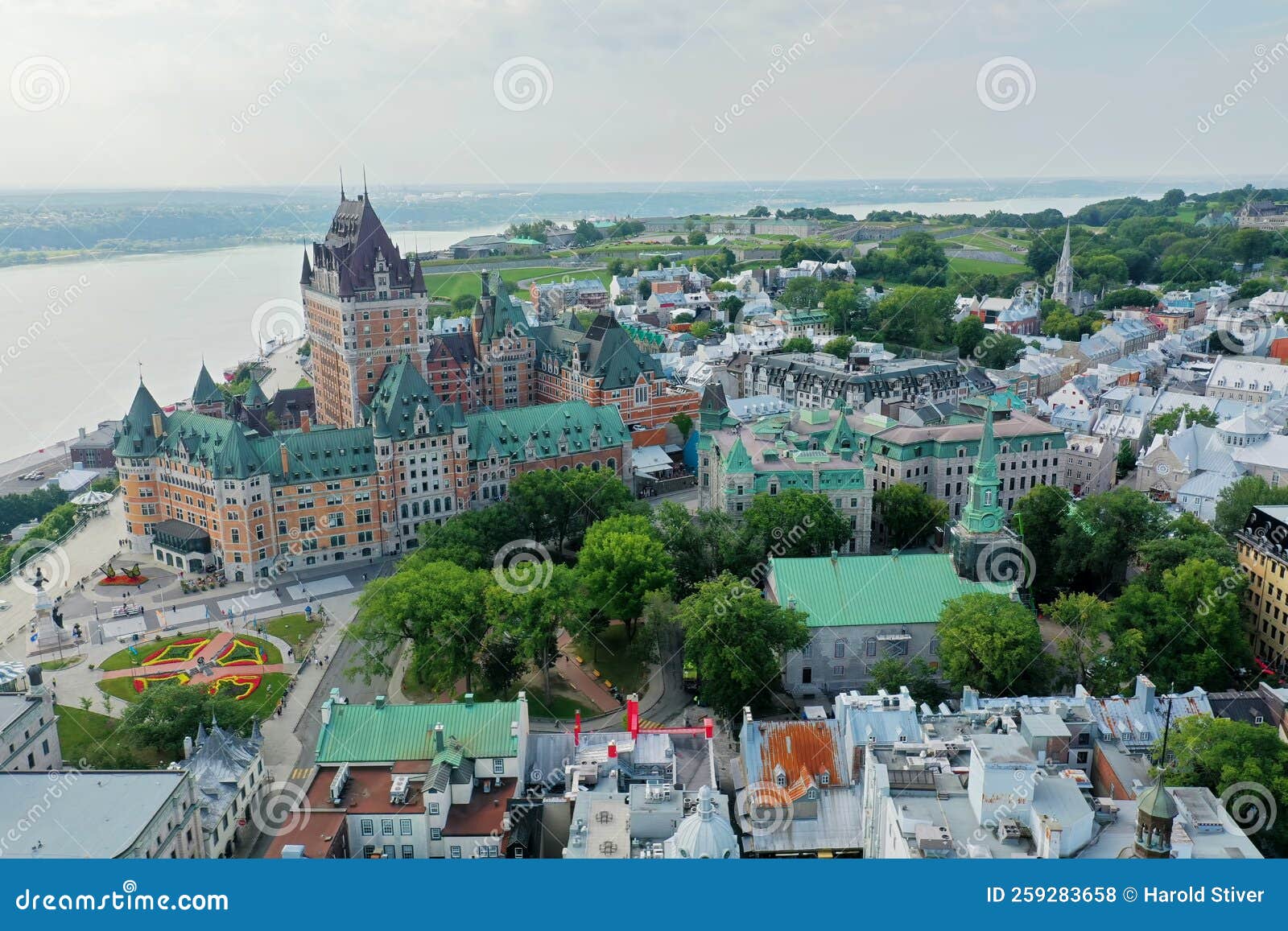 Aerial View of the Chateau Frontenac in Quebec City, Quebec, Canada ...
