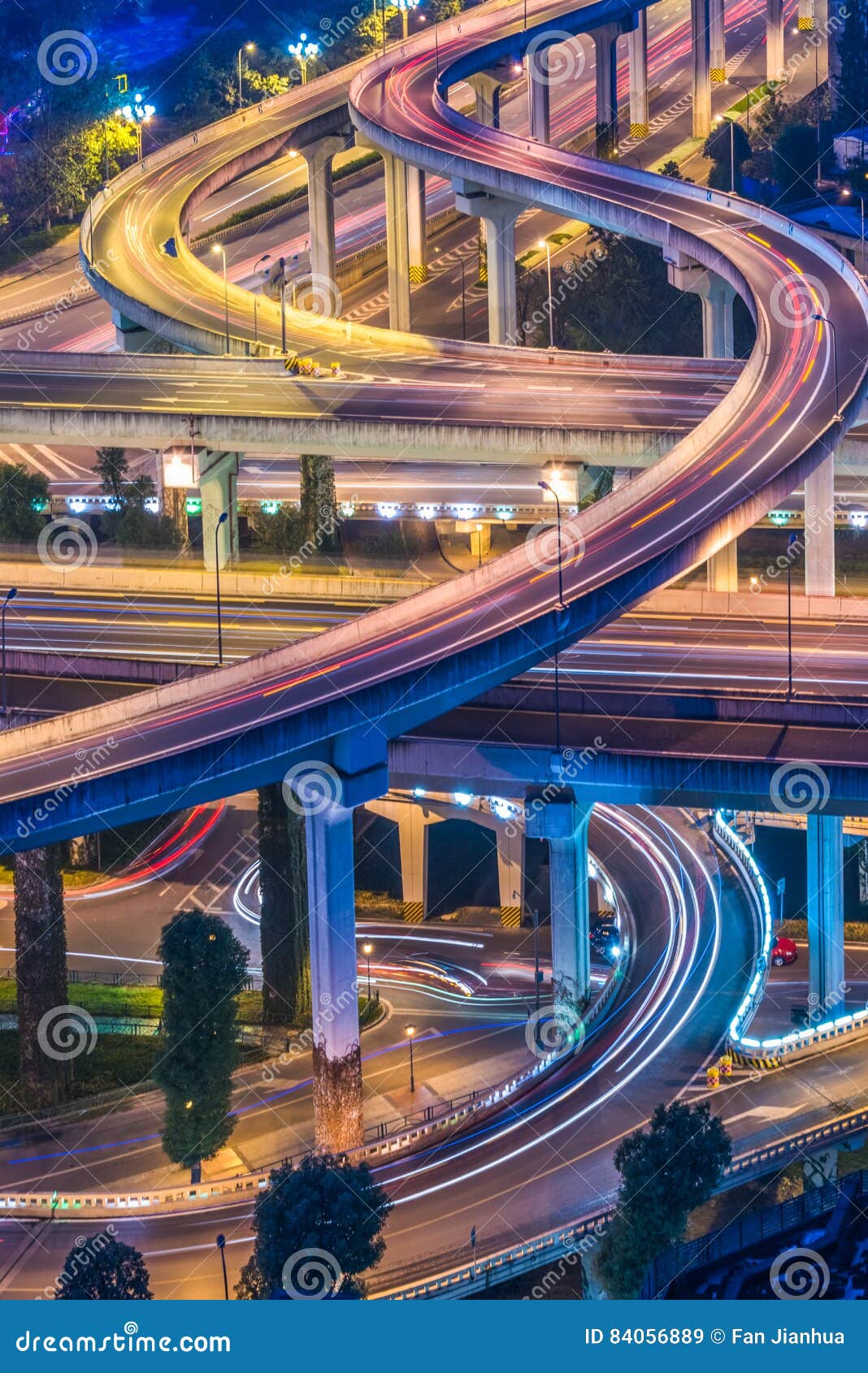 Aerial View of Chengdu Overpass at Night Stock Image - Image of bridge ...