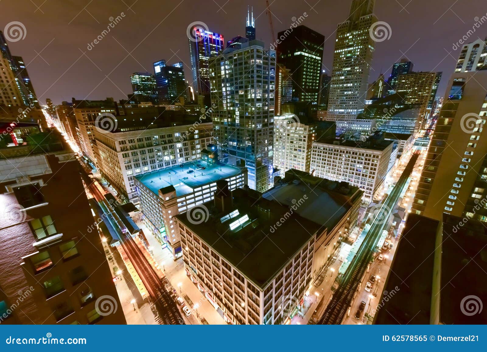 Aerial View of Chicago Elevated Trains Stock Image - Image of evening ...