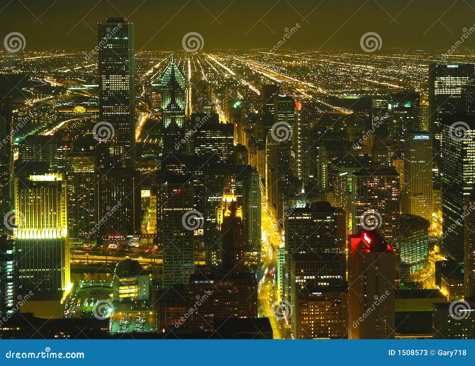 An Aerial View of Chicago Night Editorial Stock Photo - Image of shore ...