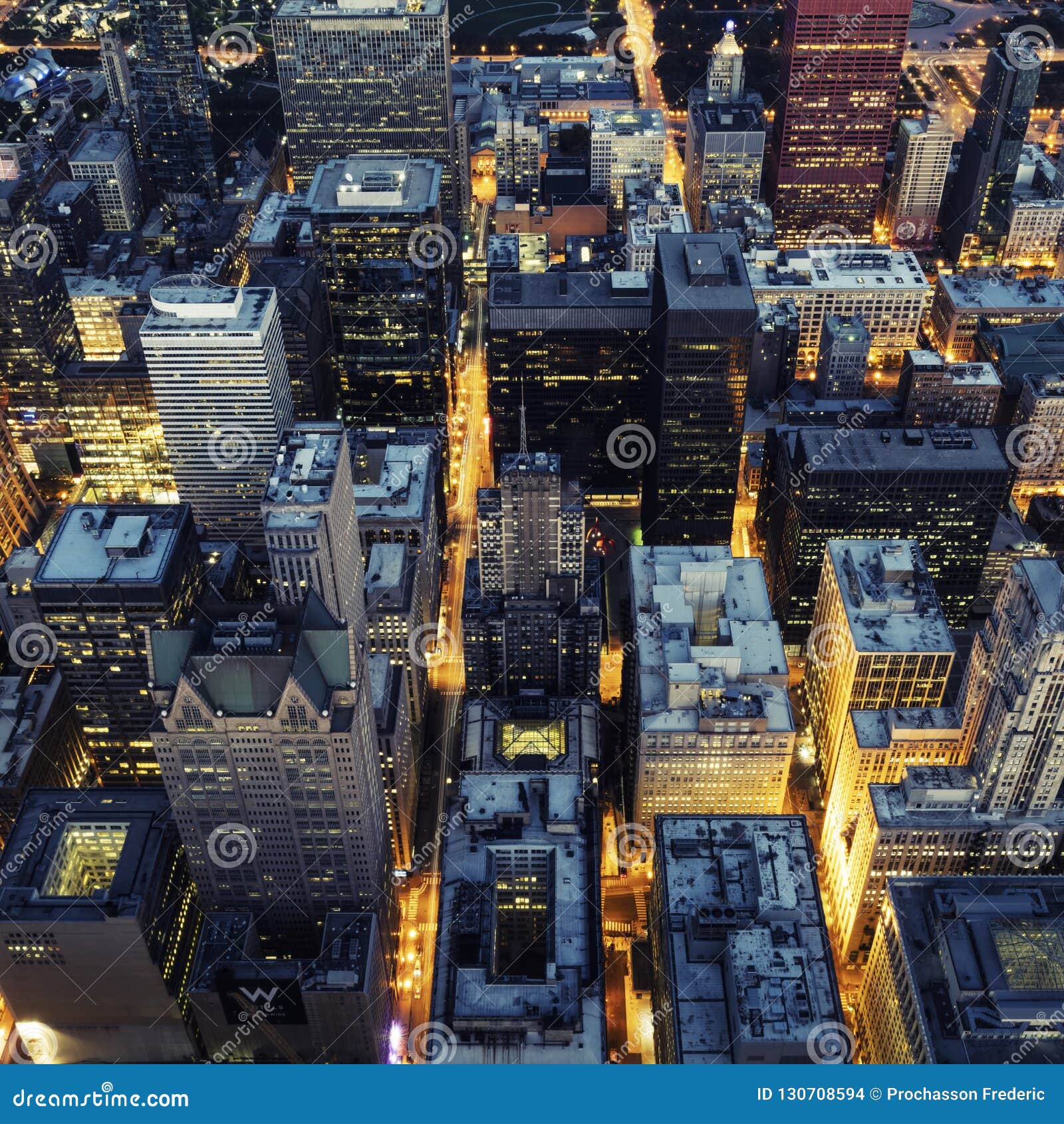 Aerial View of Chicago by Night Stock Photo - Image of structure ...