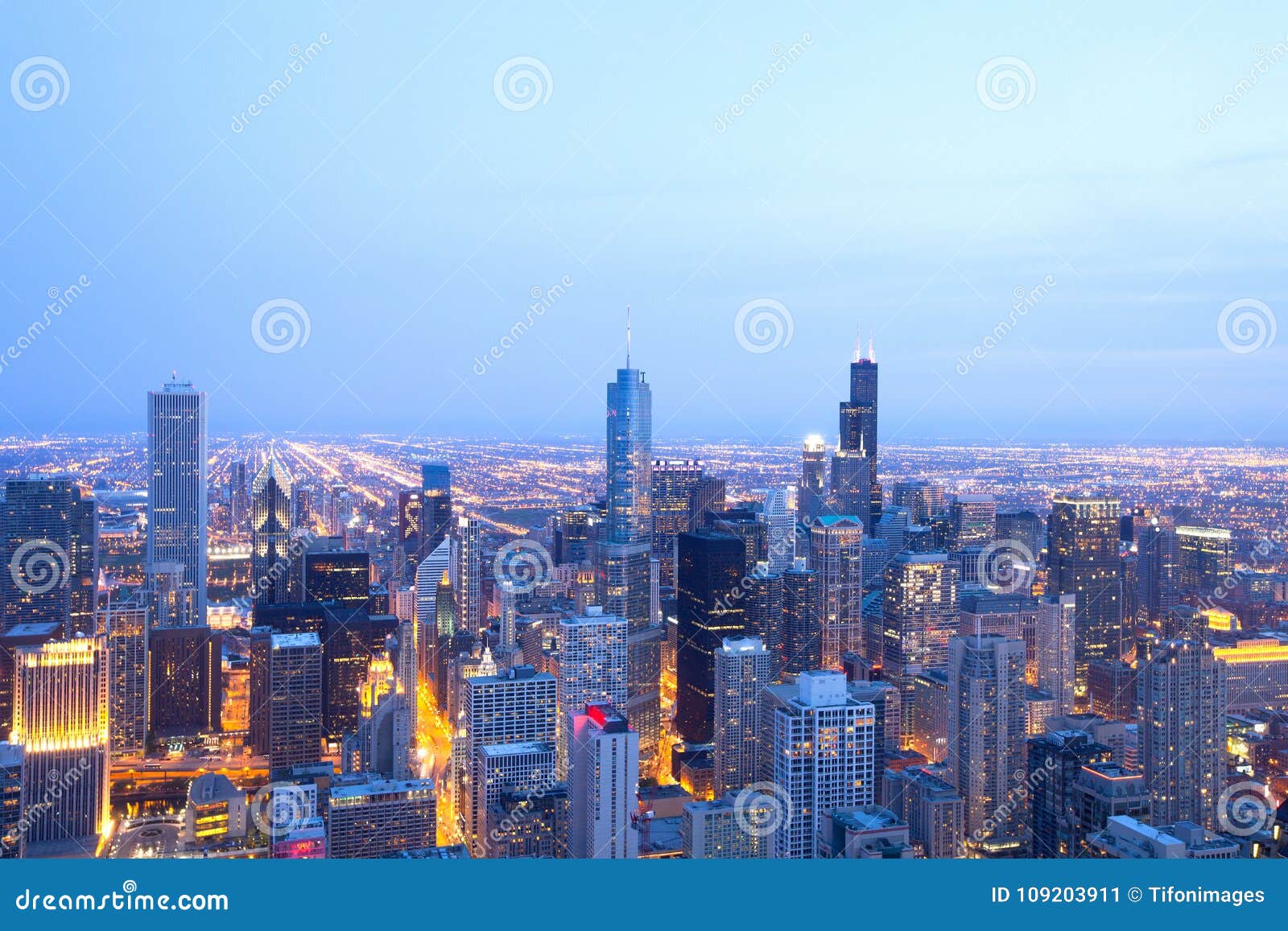 Aerial View of Chicago at Night Stock Image - Image of lights, mile ...