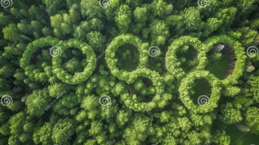 Aerial View of Circular Patterns in Dense Green Forest Stock Photo ...