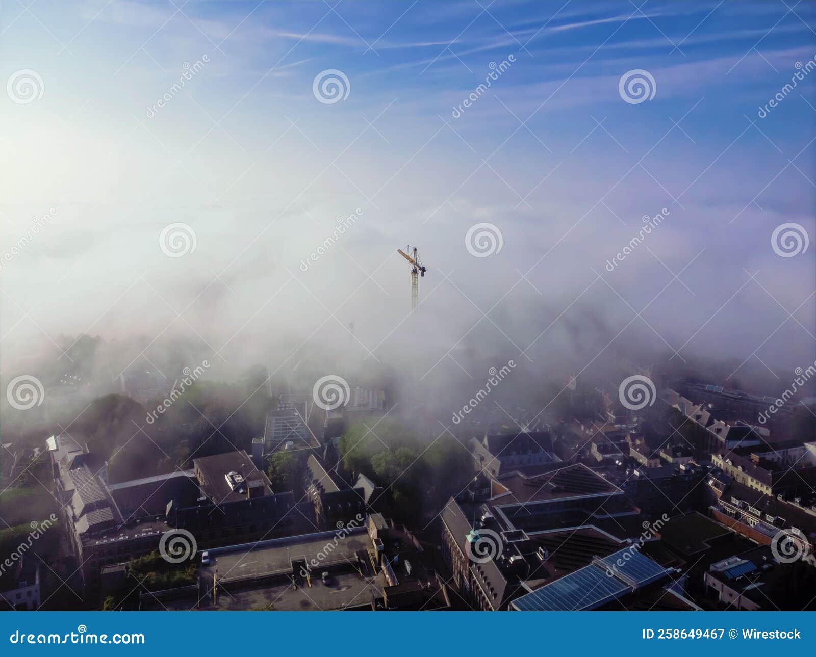 Aerial View of a City Covered in a Mist Stock Image - Image of mist ...