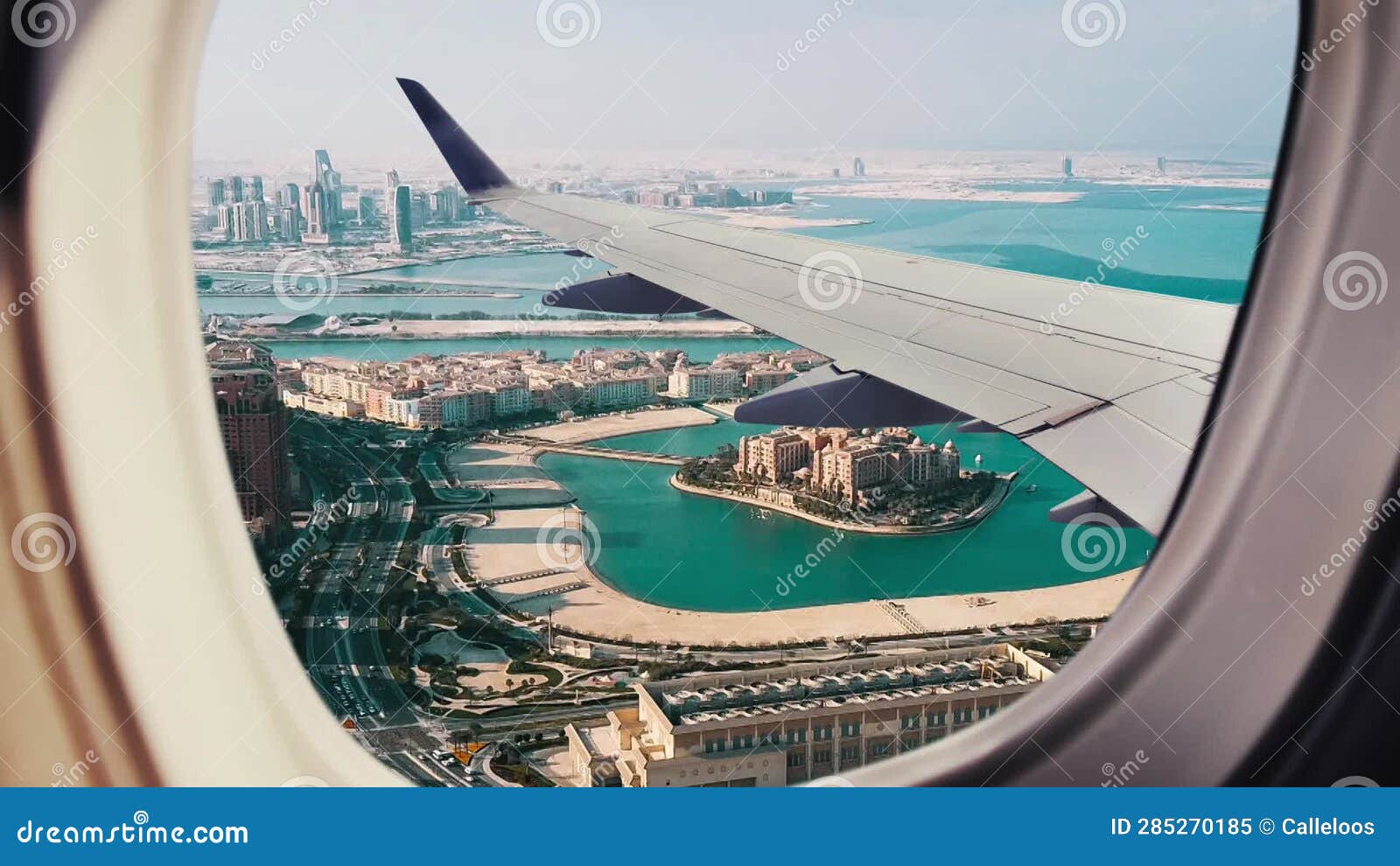 Aerial View of the City of Doha in Qatar through the Window of the ...