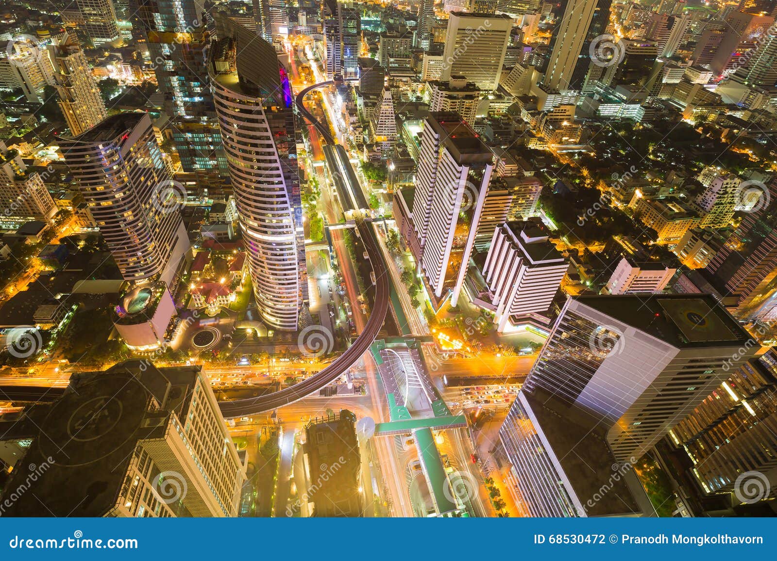 Aerial View City Downtown Intersection Night View Stock Photo - Image ...