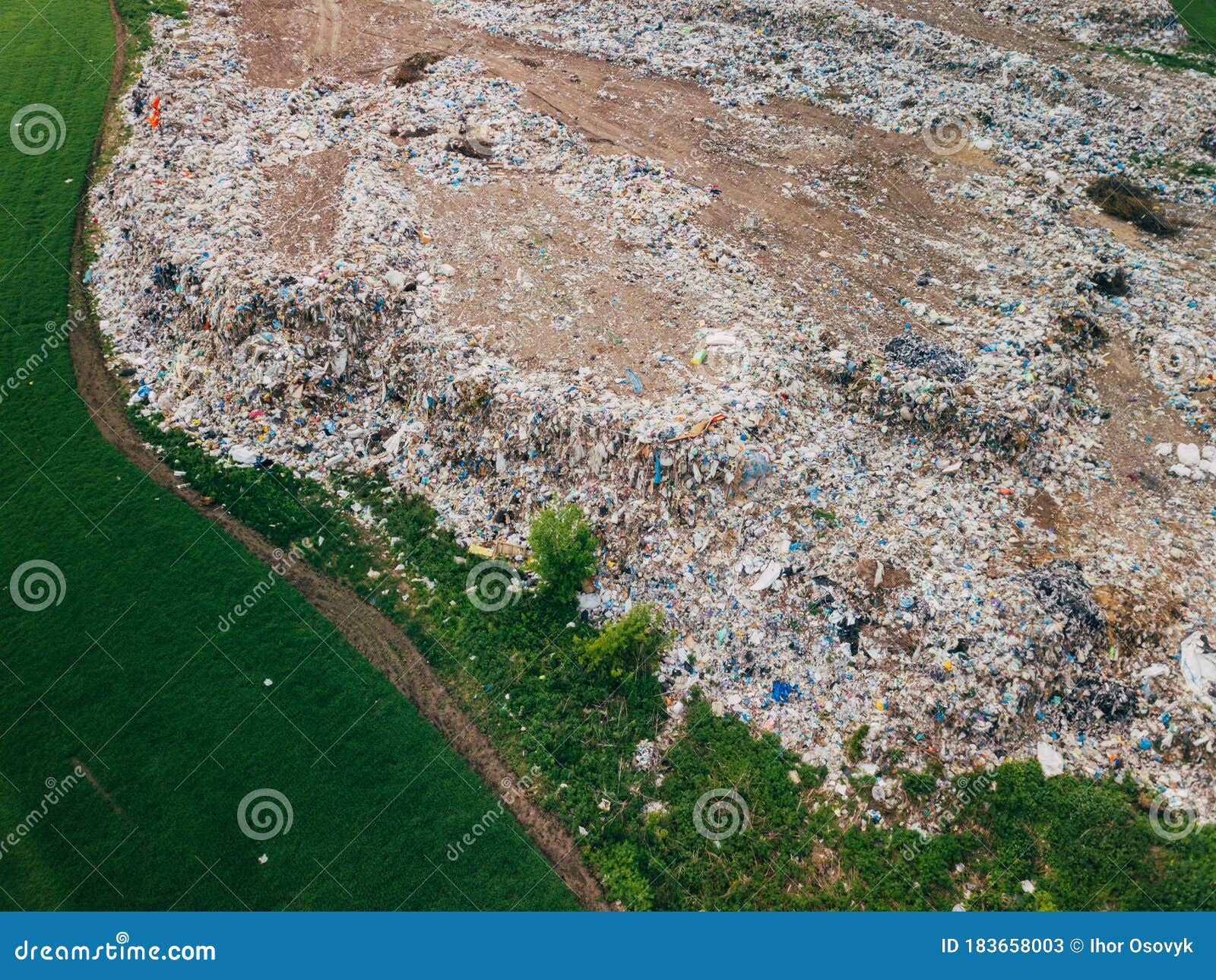Aerial Panoramic View of Huge City Garbage Dump at Sunset. Landfill ...