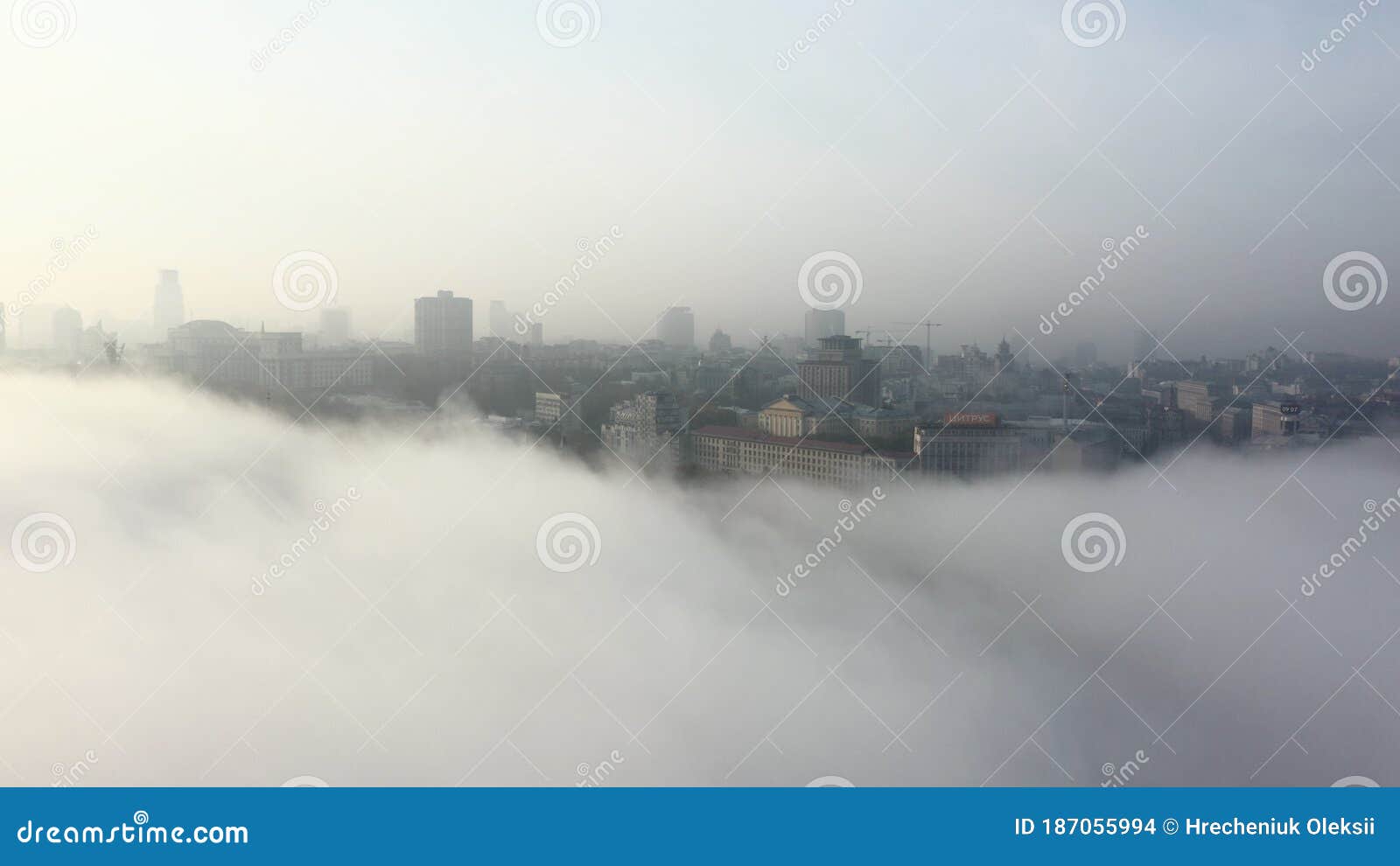 Aerial View of the City in the Fog. Stock Photo - Image of aerial ...