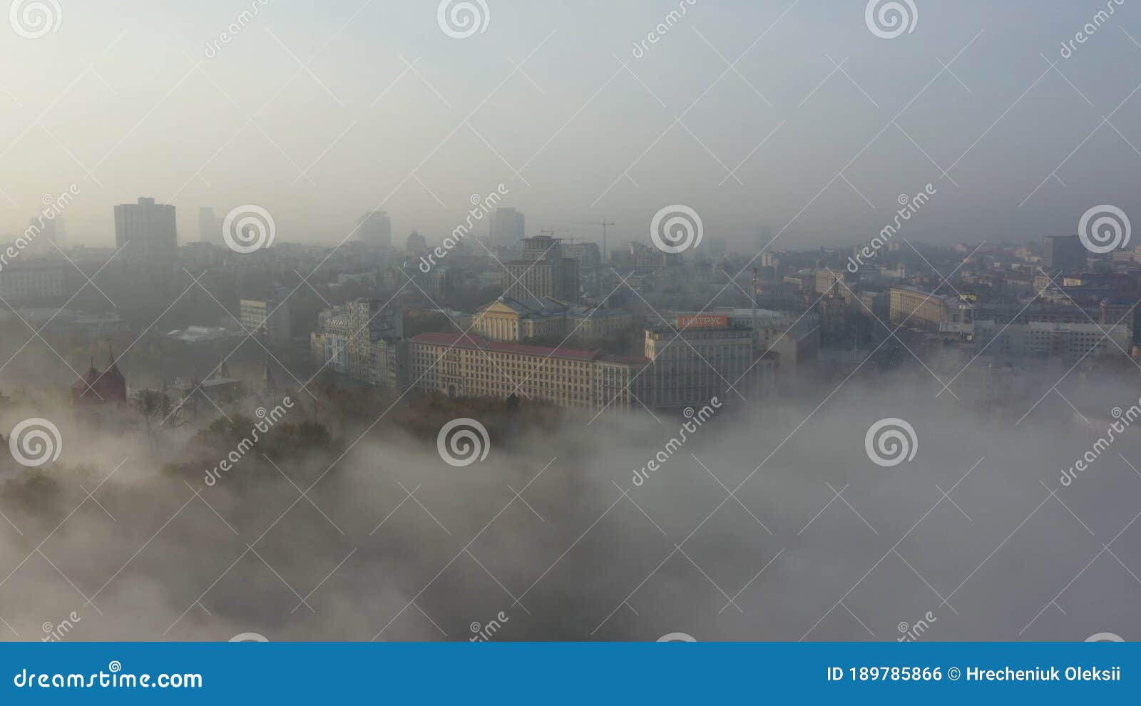 Aerial View of the City in the Fog. Stock Photo - Image of house ...