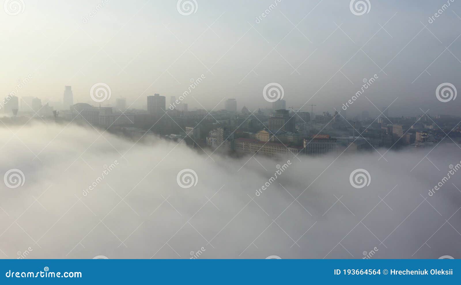 Aerial View of the City in the Fog. Stock Photo - Image of skyline ...