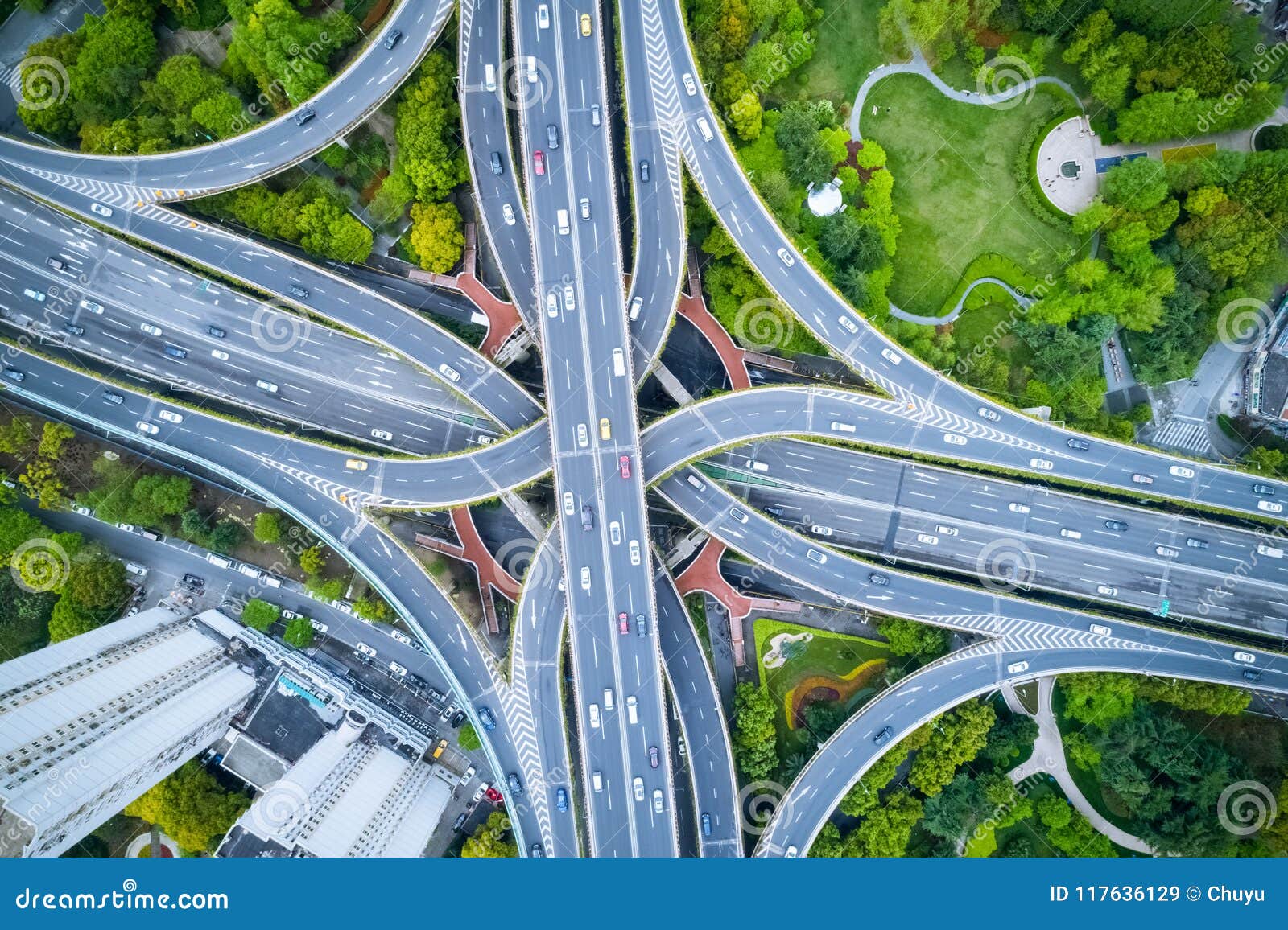 Aerial View of City Interchange Stock Image - Image of curve, drive ...