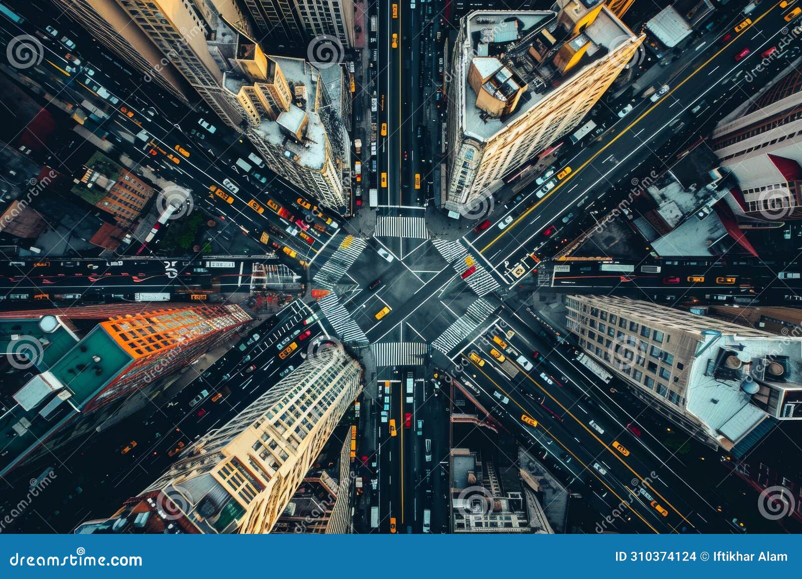 Aerial View of a City Intersection at Night, Intersecting City Streets ...