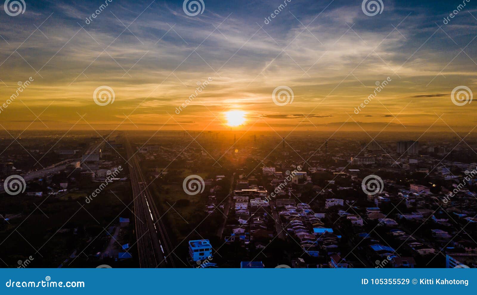 Aerial View of City in Morning Time Stock Image - Image of morning ...