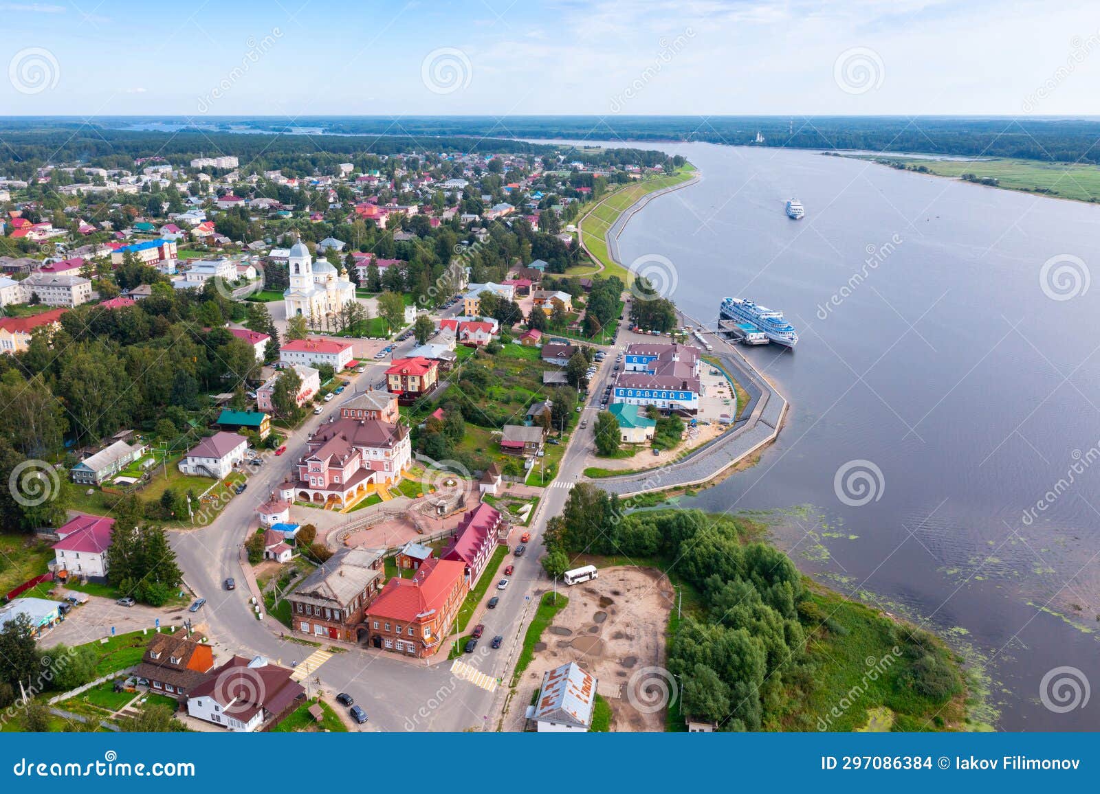 Aerial View of the City of Myshkin and Volga River. Russia Stock Photo ...