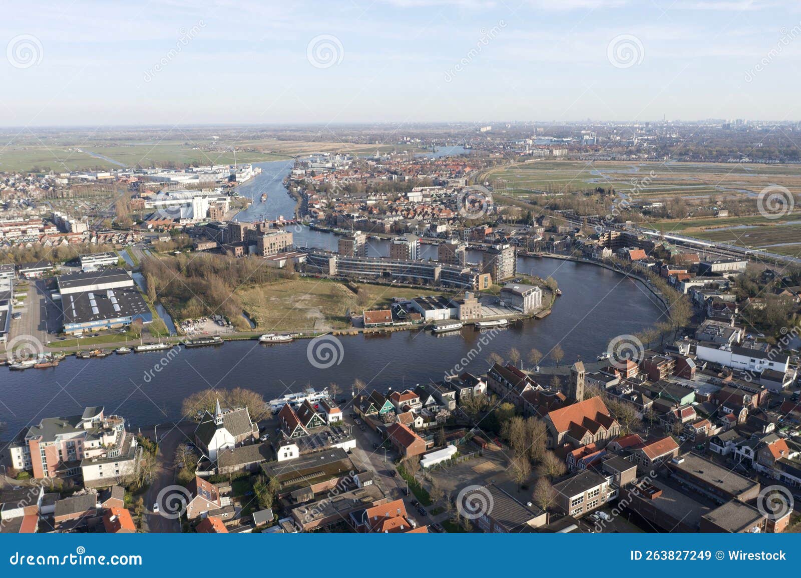 Aerial View of a City with a Port at the Shore Stock Image - Image of ...