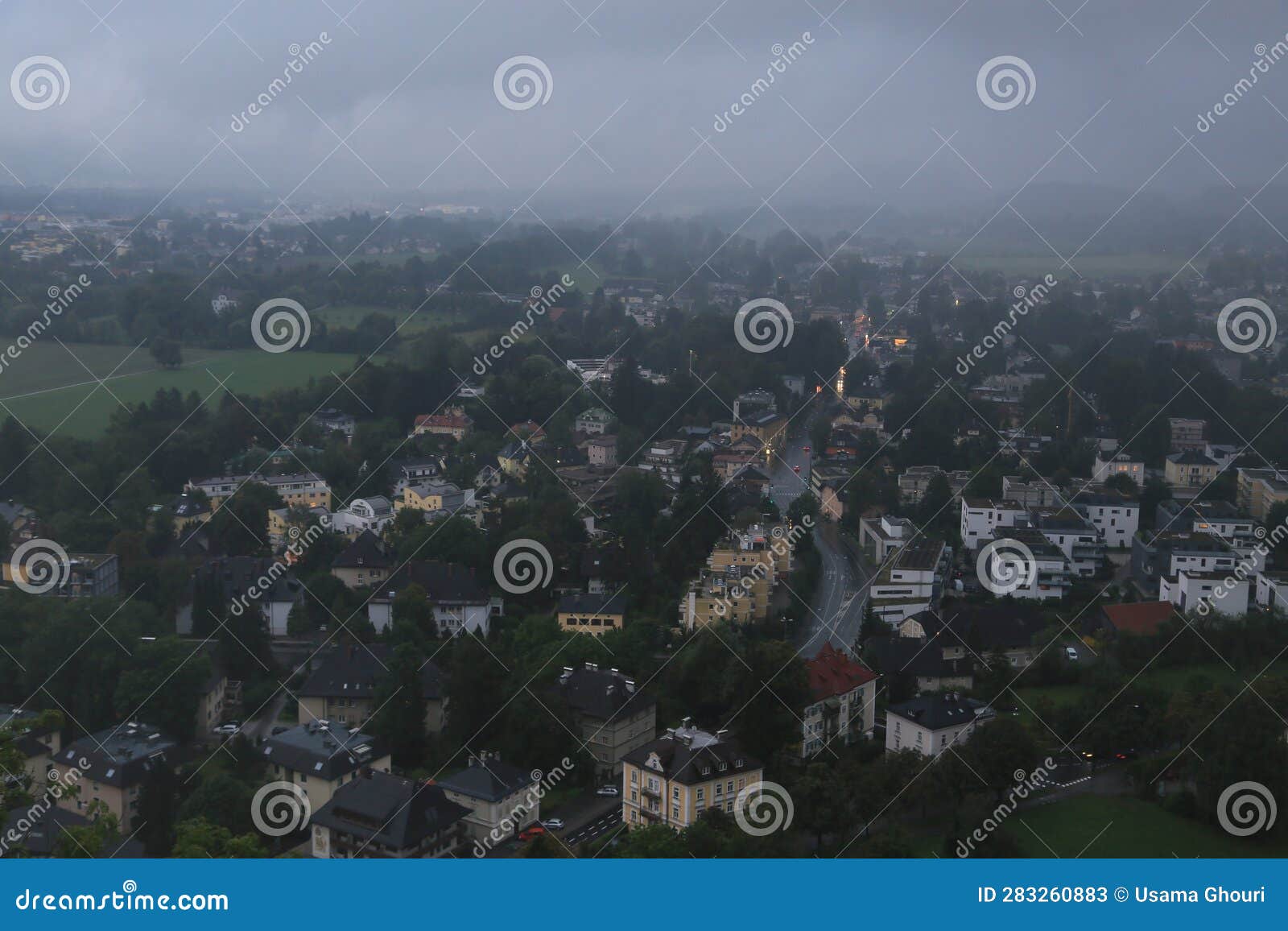An Aerial View of a City in the Rain, Austria Stock Image - Image of ...