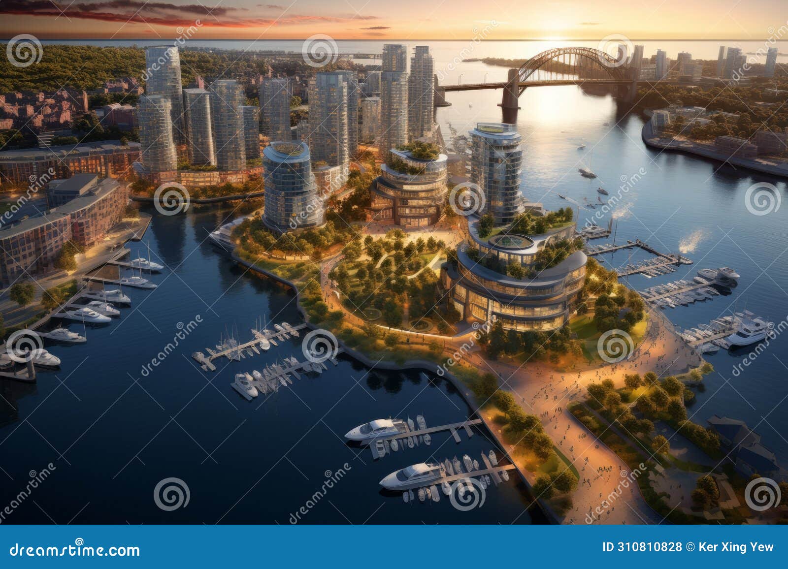 Aerial View of a City S Iconic Waterfront Stock Illustration ...