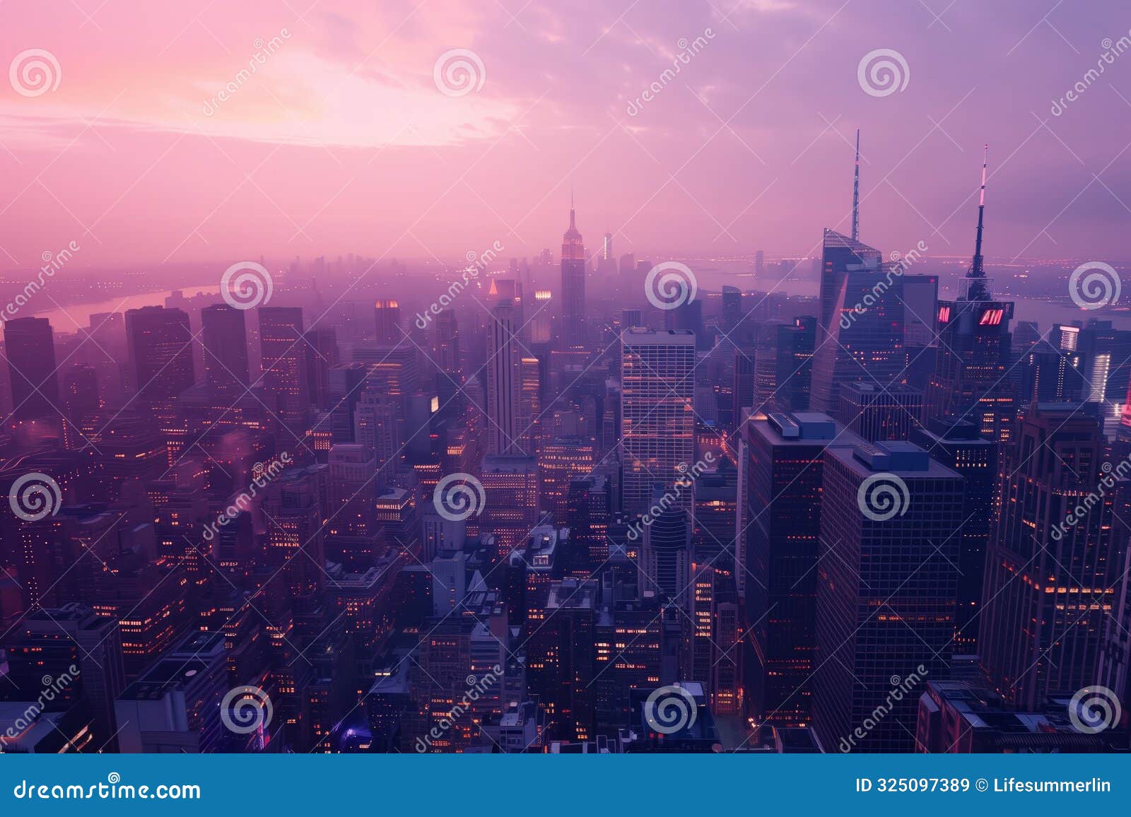 Aerial View of a City Skyline at Dusk Stock Image - Image of nightfall ...