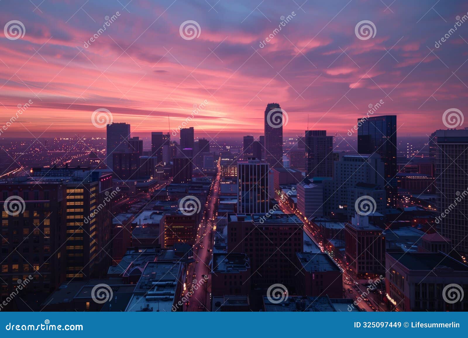 Aerial View of a City Skyline at Dusk Stock Image - Image of landscape ...