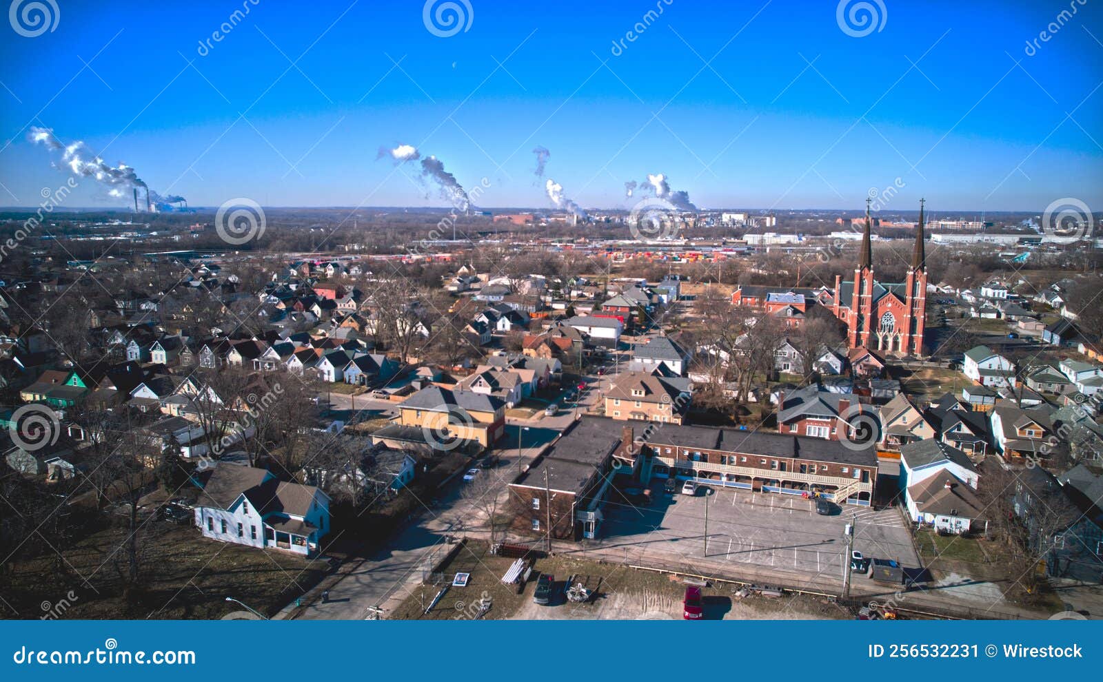 Aerial View of the City with Smoke Stacks Smoking Stock Image - Image ...