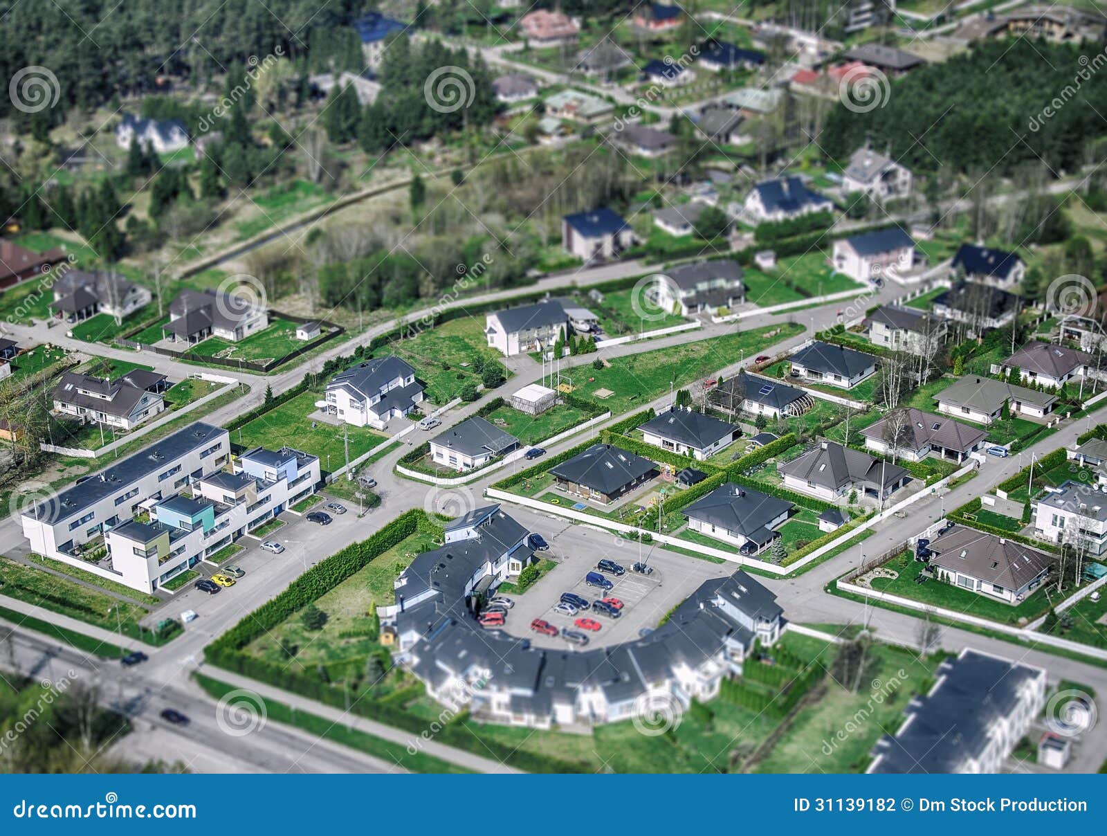 Aerial View of City Suburbs Stock Photo - Image of apartment, land ...