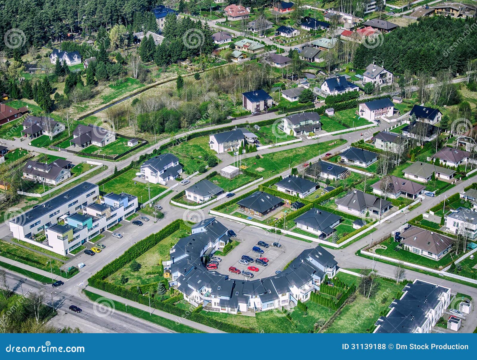 Aerial View of City Suburbs Stock Photo - Image of midtown, landmark ...