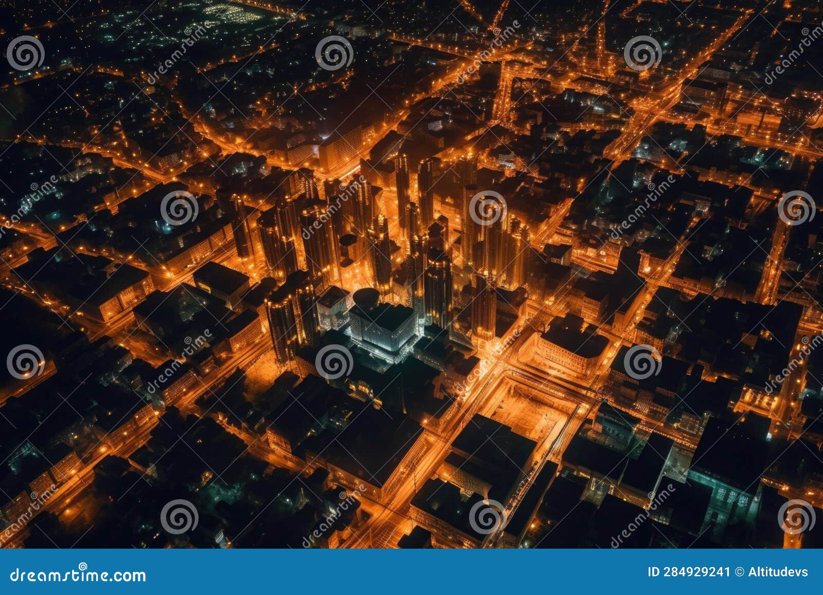 Aerial View of a Citys Electric Grid at Night Stock Illustration ...