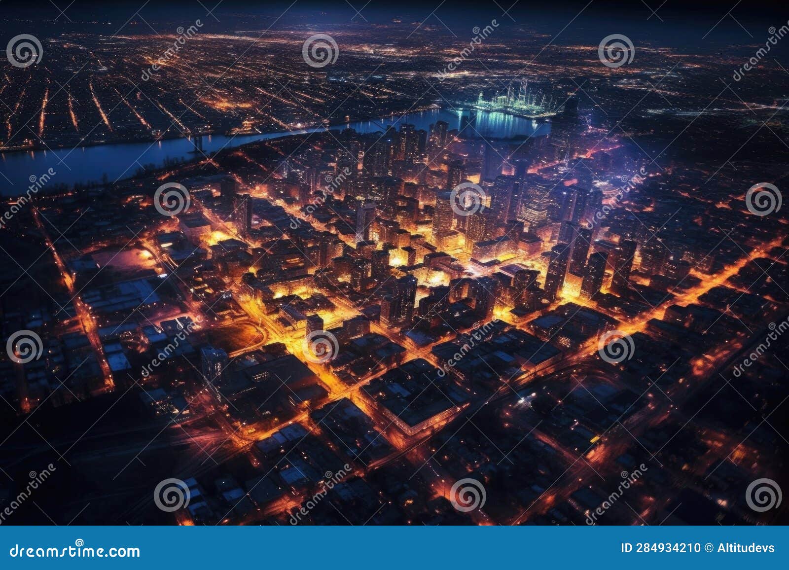 Aerial View of a Citys Electric Grid at Night Stock Photo - Image of ...