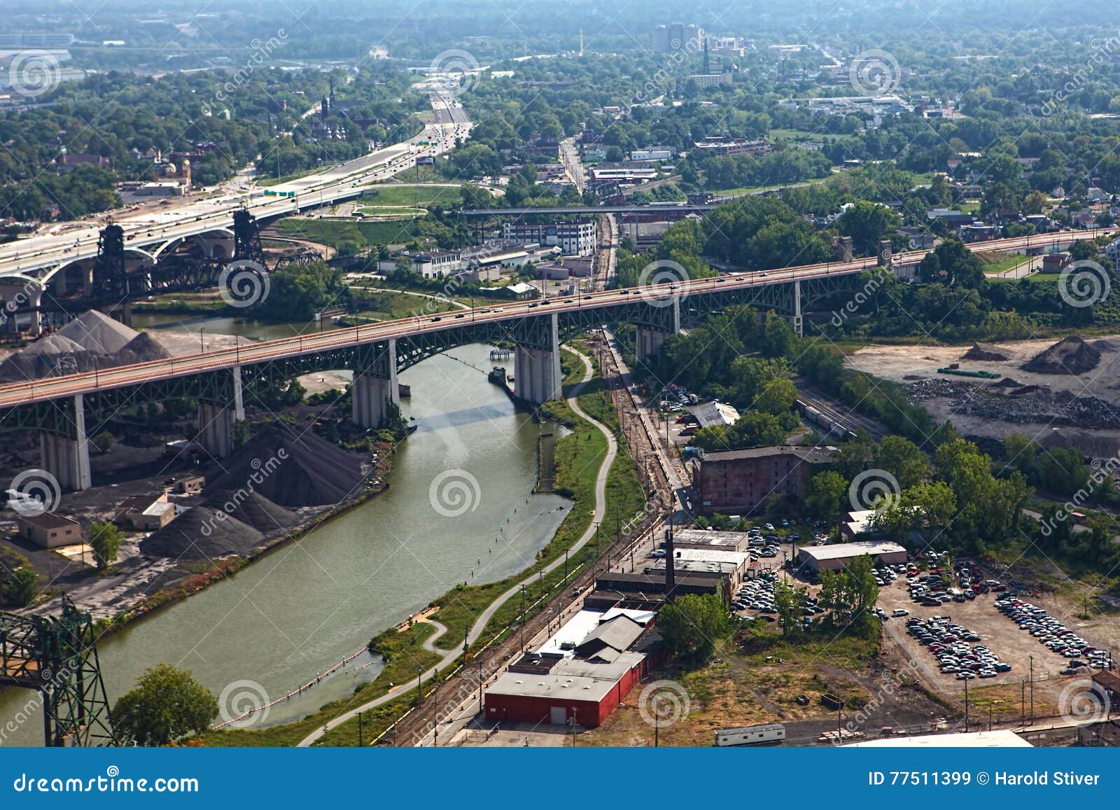Aerial View of Cleveland, Ohio River Stock Image - Image of outdoor ...