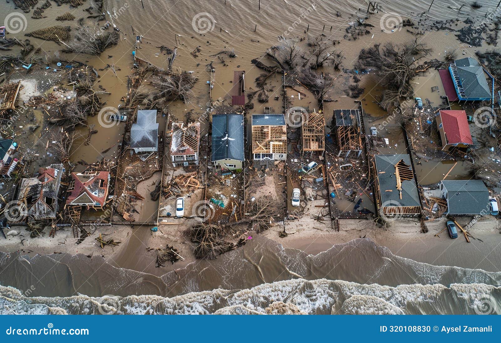 Aerial View of Coastal Community after Devastating Storm in Daylight ...