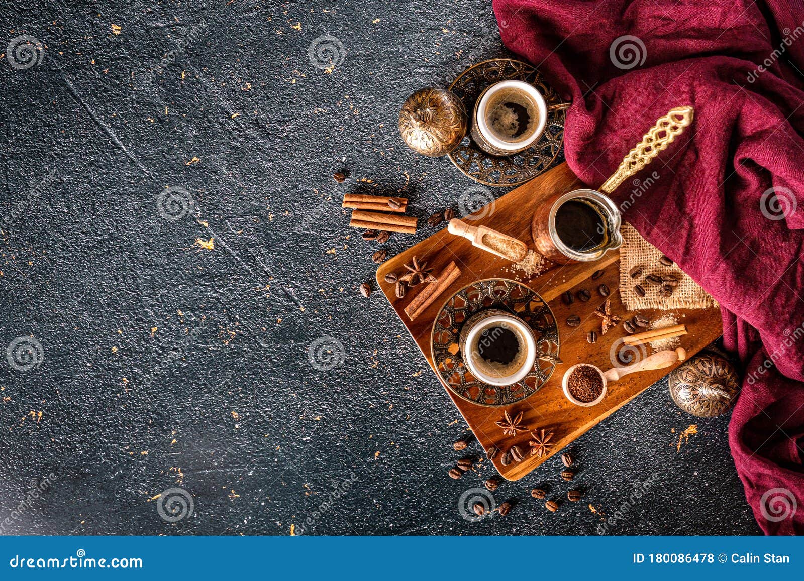 Aerial View of a Coffee Cup on Modern Black Background Stock Photo ...