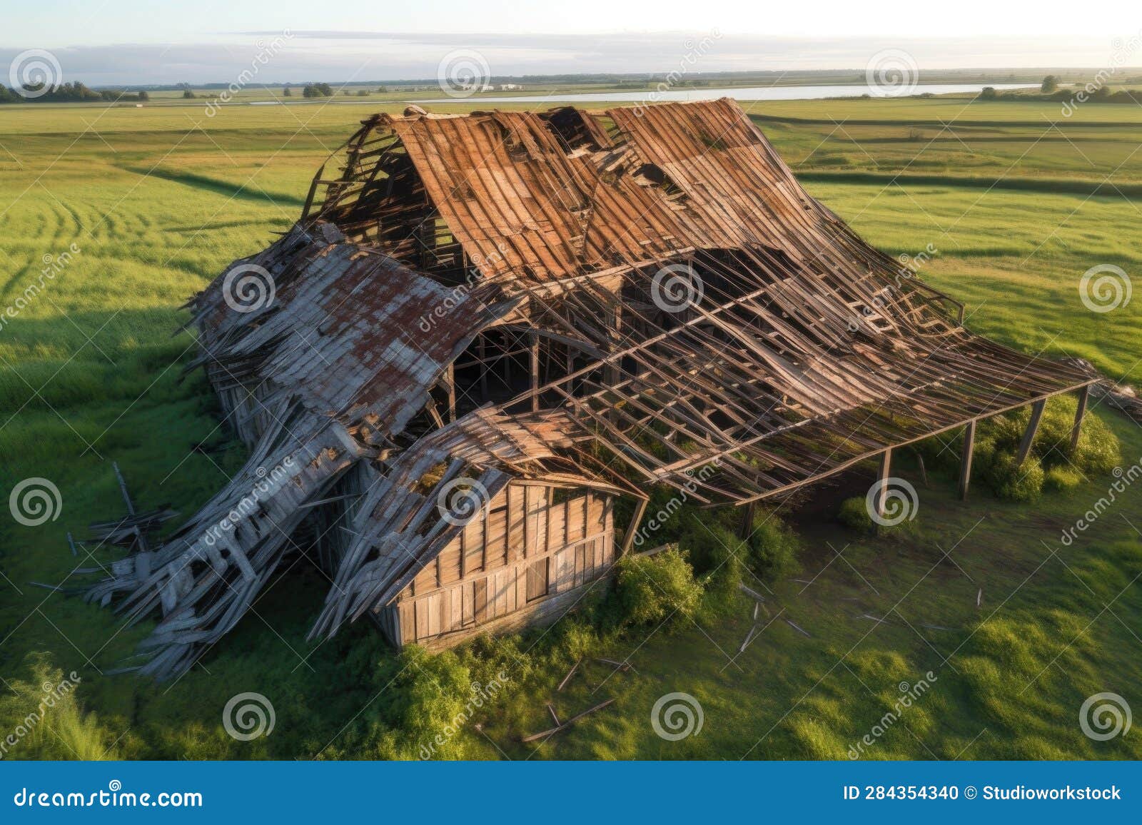 Aerial View of a Collapsed Barn before Restoration Stock Photo - Image ...