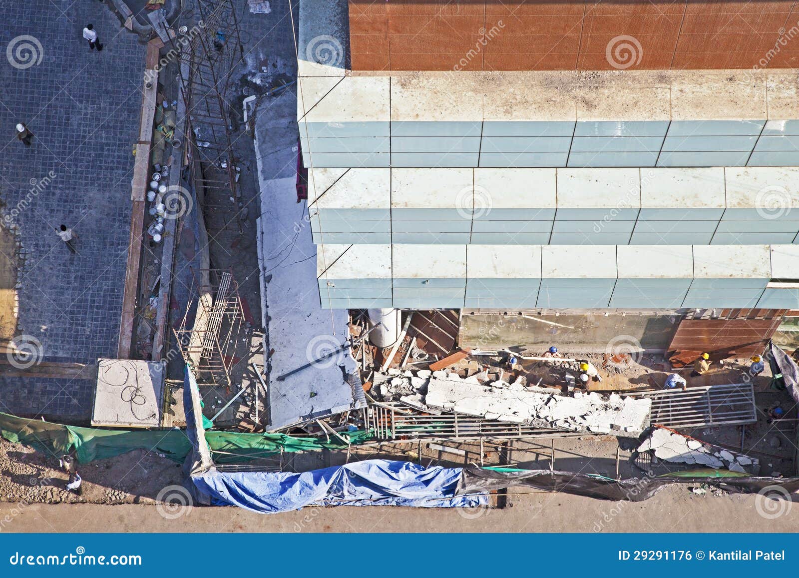 View On A Collapsed Concrete Industrial Building With White Smoke ...