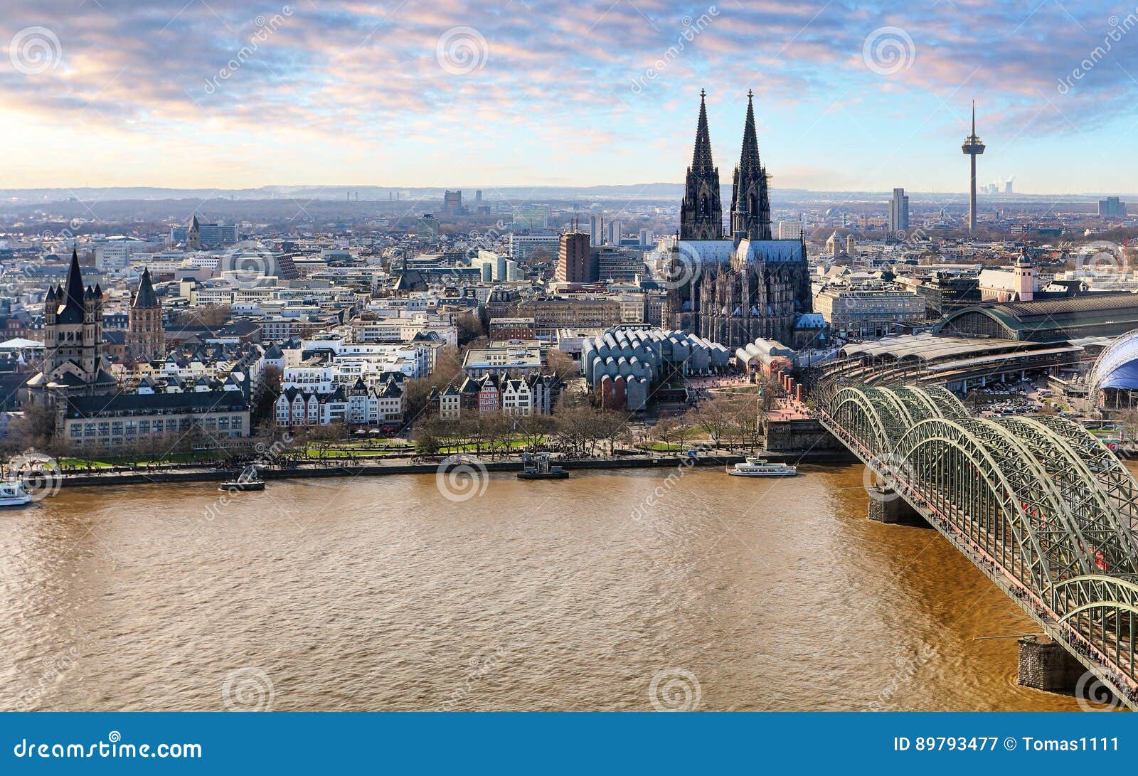View Of Cologne Cathedral Kolner Dom And Rhine River Under The ...