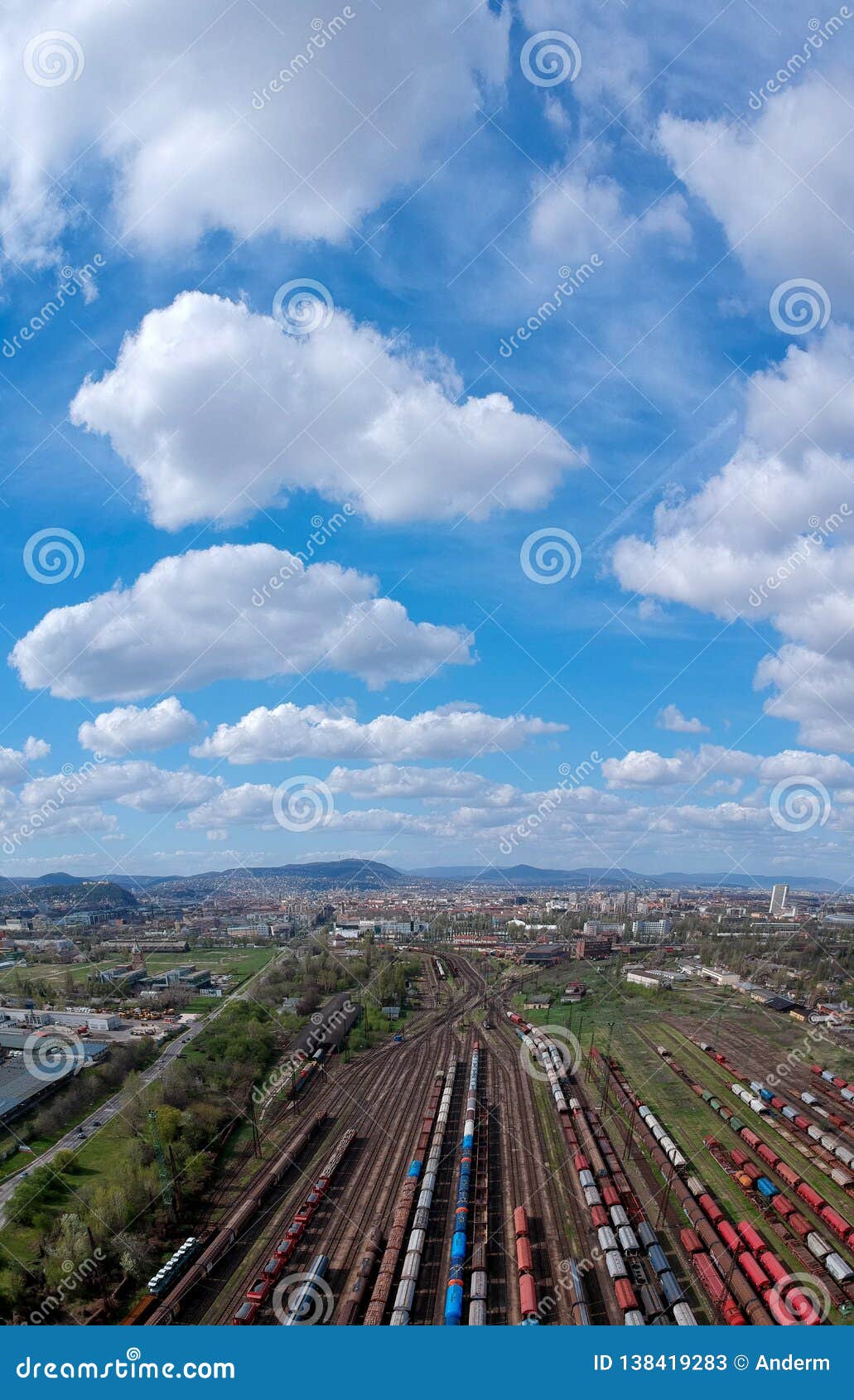 Aerial View of Colorful Trains on a Station Stock Image - Image of ...